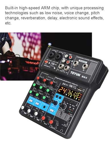 4 Channel Audio Mixer, DJ Bluetooth Mixing Console Sound Board USB ...