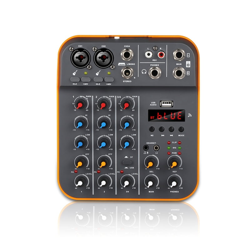 4 Channel Audio Mixer DJ Console Mixer with Reverb Bluetooth 5.0 48V ...
