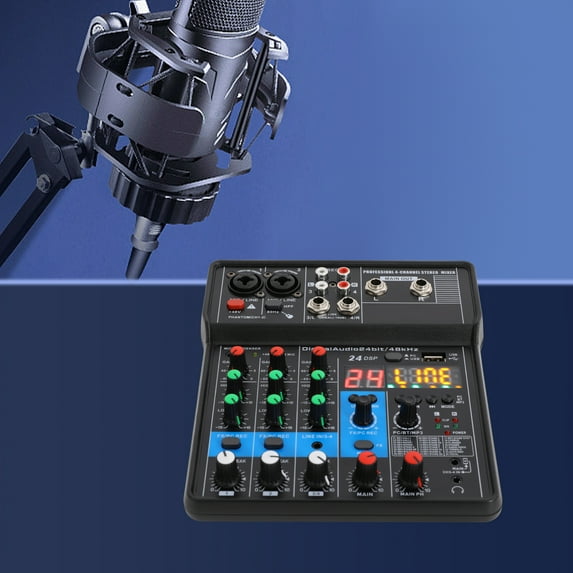 4-Channel Audio Mixer, USB Powered with 48V Phantom Power, Compact 6 ...