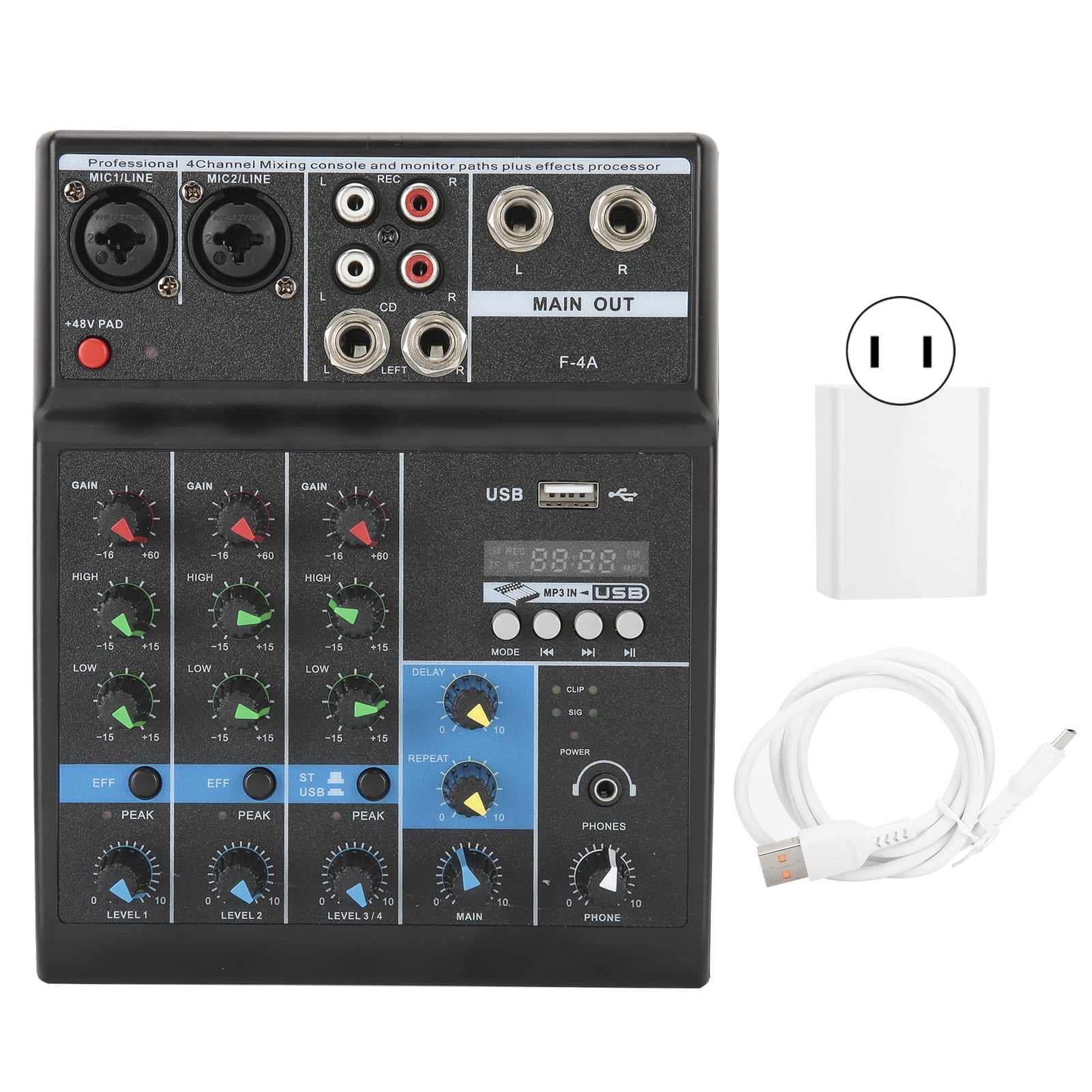 4 Channel Audio Mixer USB Stereo Mixing Console with Sound Card for ...