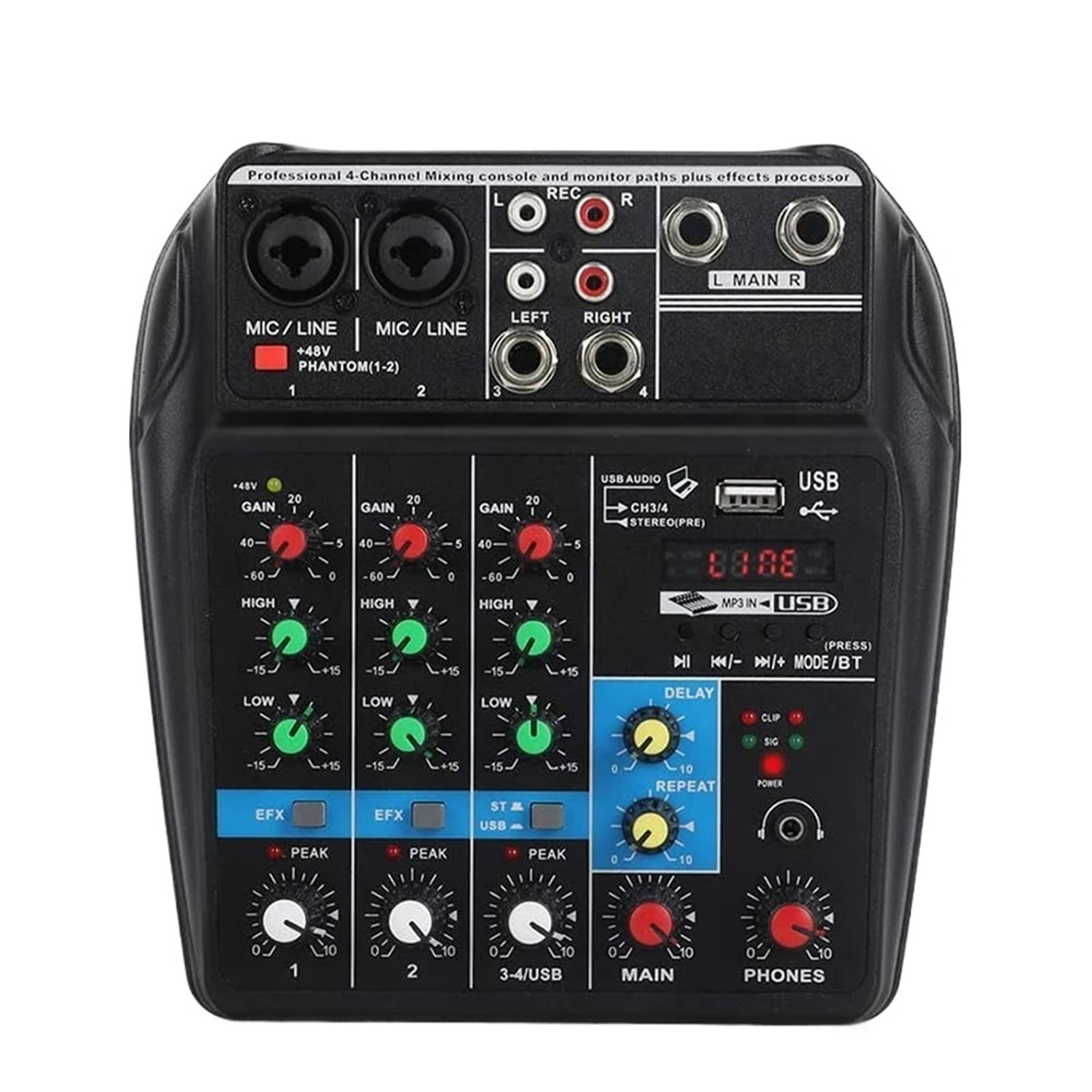 4 Channel Audio Sound Mixer Portable Mini Mixing DJ Console Bluetooth ...