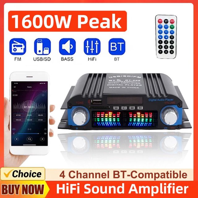 4 Channel Bluetooth Mini Hi-Fi Power Amplifier Audio Stereo Amplifier ...