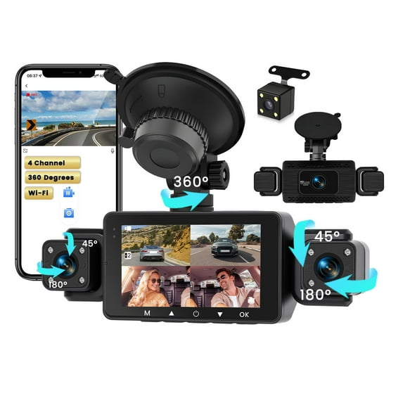 4 Channel Dash Cam, 360 Dash Camera FHD 1080Px4 Front and Rear Inside ...