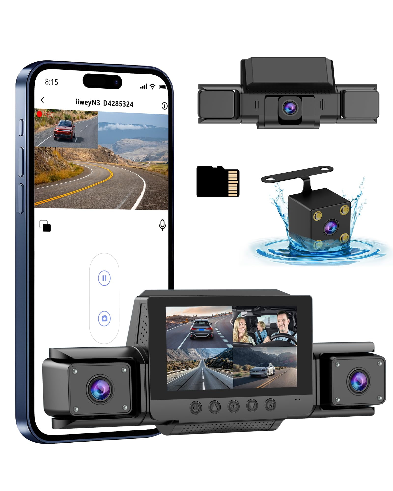 4 Channel Dash Cam 360° View,1080P Front and Rear Inside Left Right ...