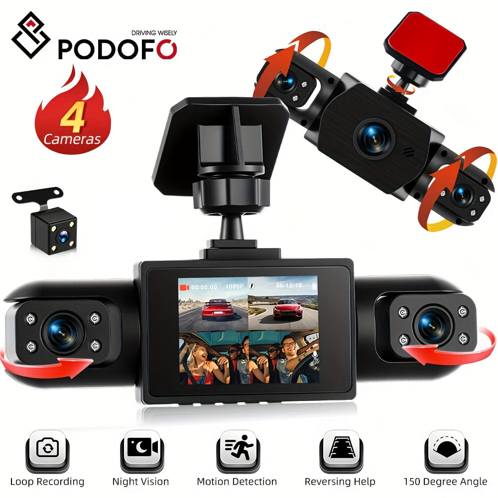 4-Channel Dash Cam Front Rear - 2" IPS Display 8 IR Night Vision 24/7 ...