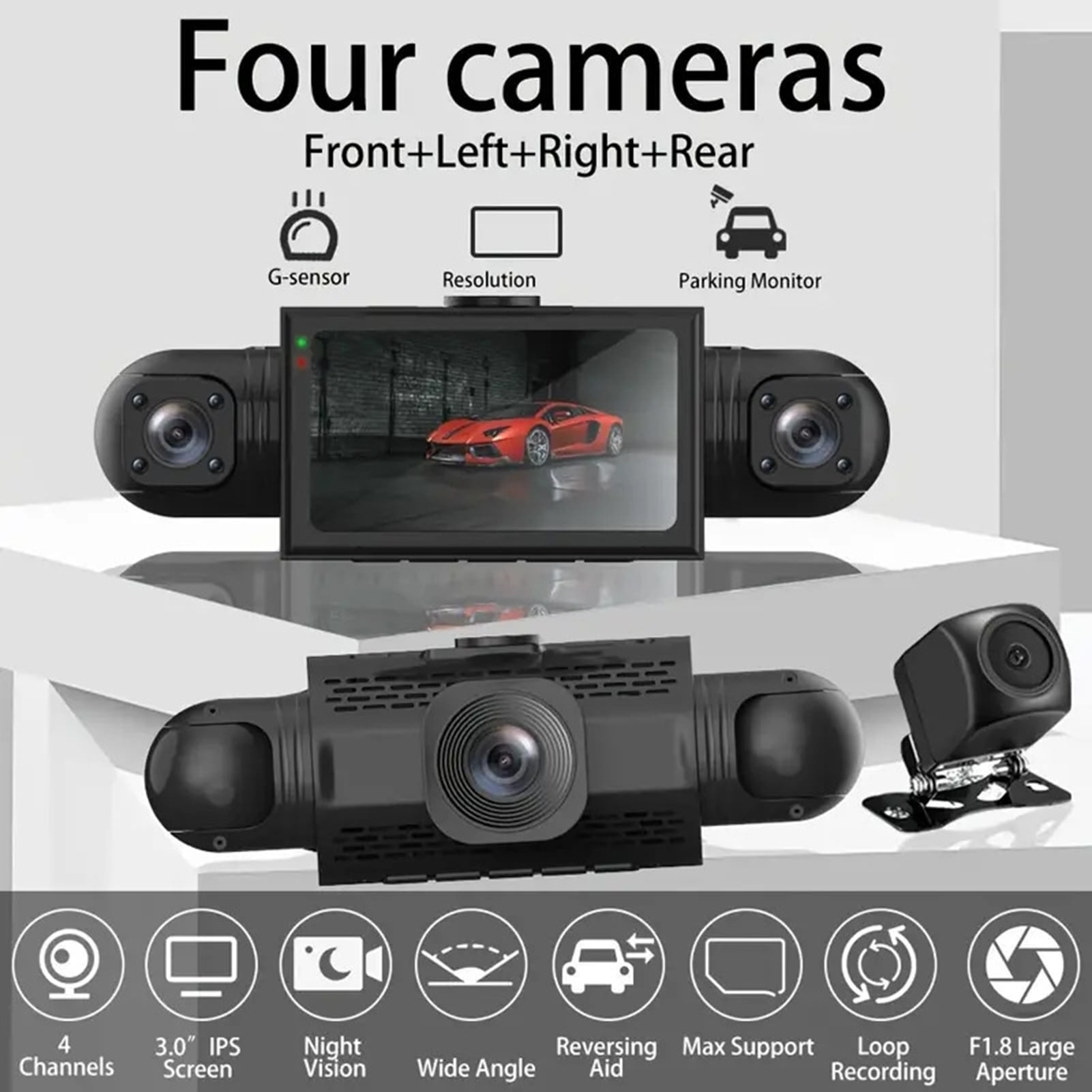 4-Channel Dash Cam Night Vision Design Parking Monitoring 360-Degree ...