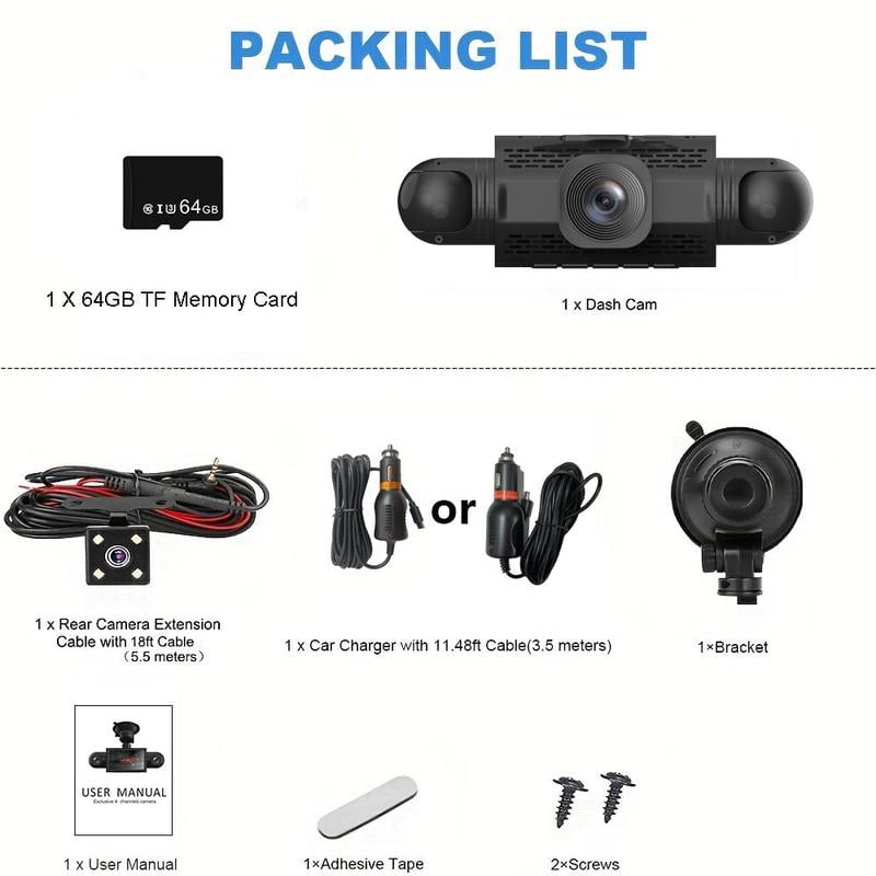 4 Channel Dash Camera for Car, 1 Set 360° Swivel Camera, Full HD Front ...