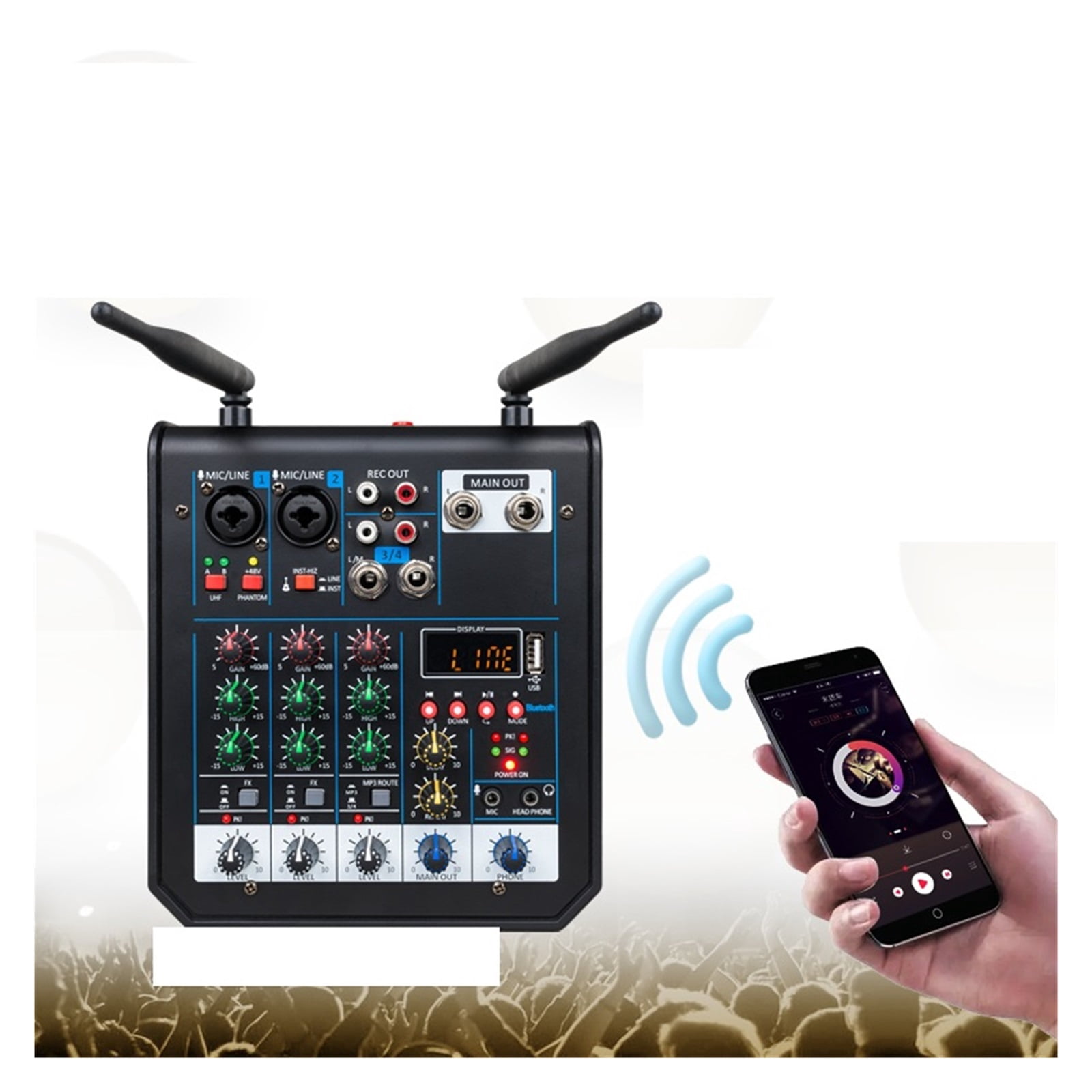 4 Channel Dj Mixer Console With Mixer UHF Wireless Microphone For Home ...