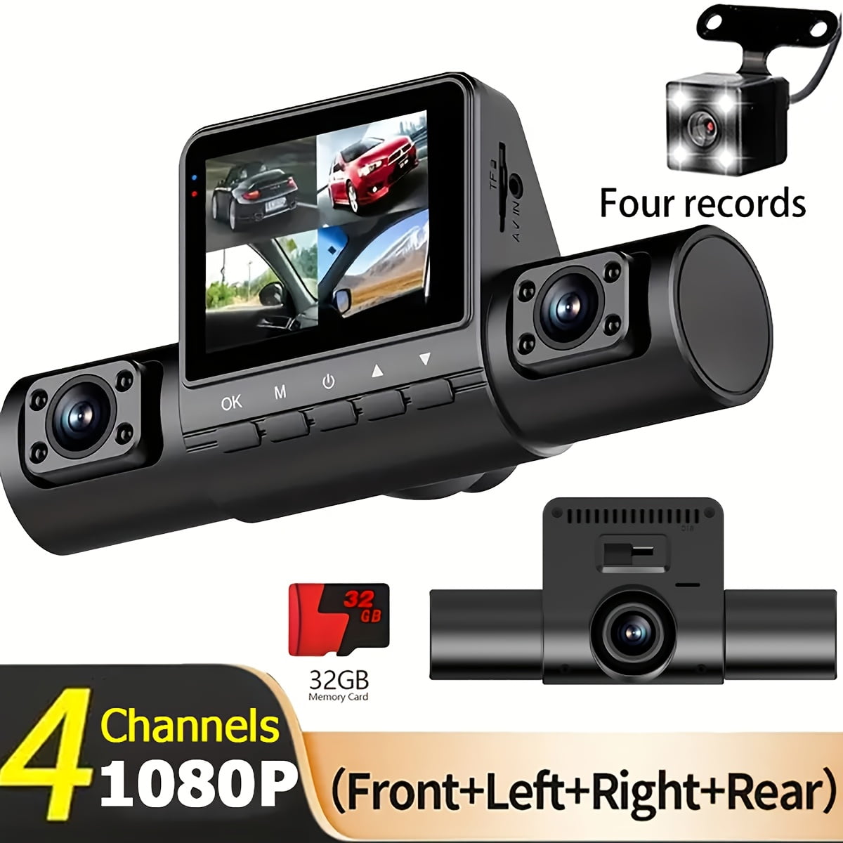 4-Channel FHD 1080P Car Dash Cam - 720P Rear Left Right Night Vision ...
