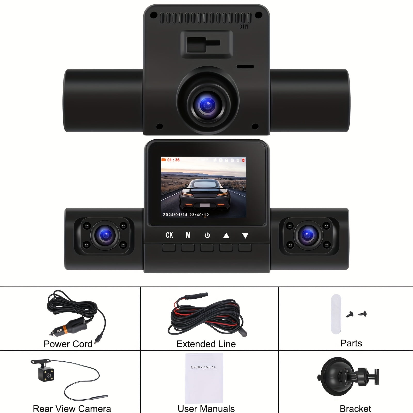 4-Channel FHD 1080P Car Dash Cam - 720P Rear Left Right Night Vision ...