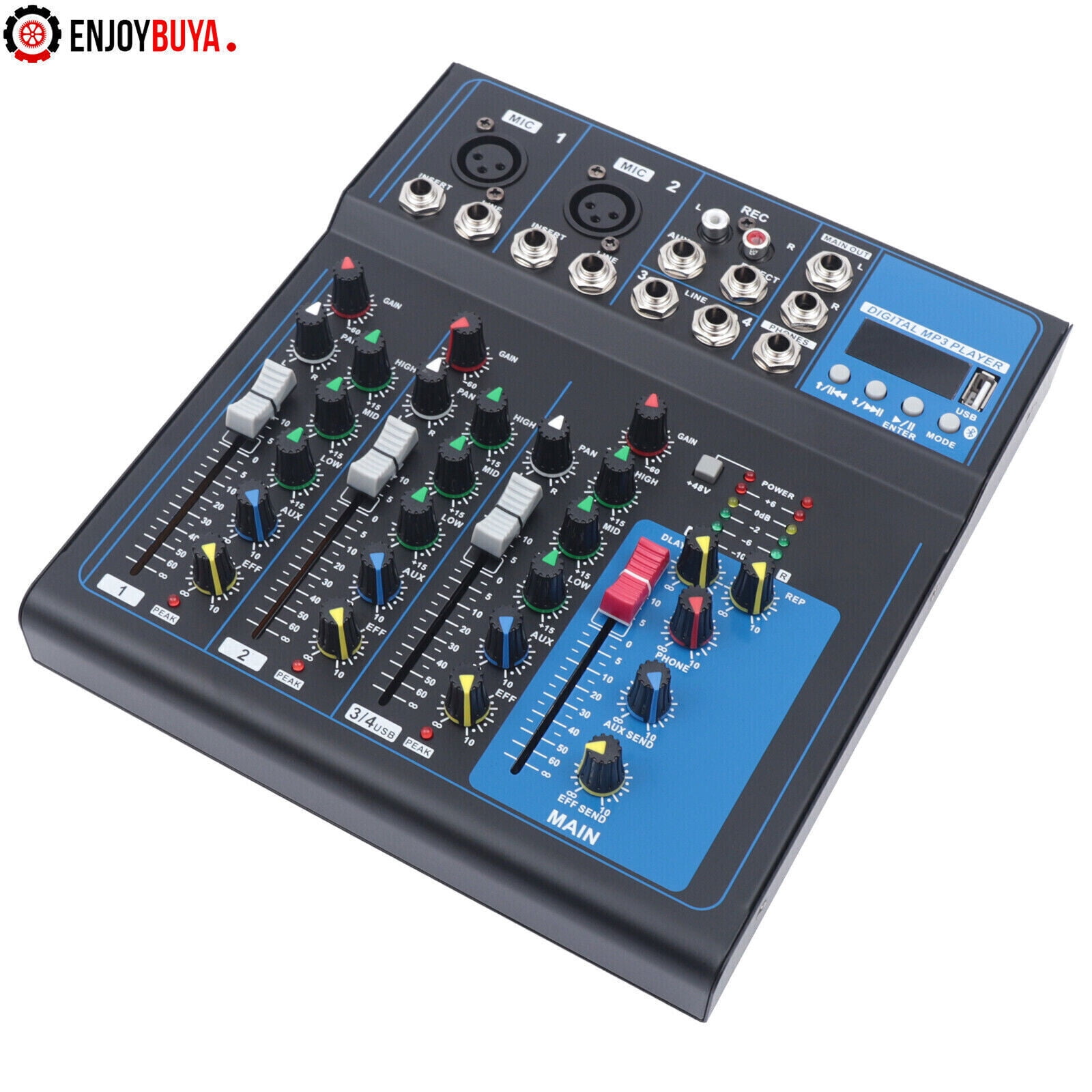 4-Channel Mixer Bluetooth Studio Audio Mixer DJ Live Sound Mixing ...