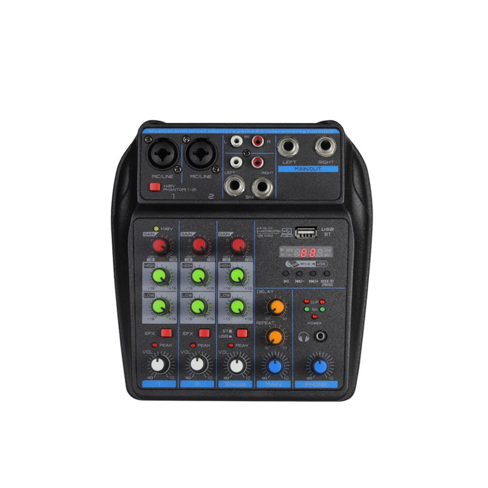 4 Channel Mixer DJ Mixing Console with 48V Phantom Power Monitor System ...