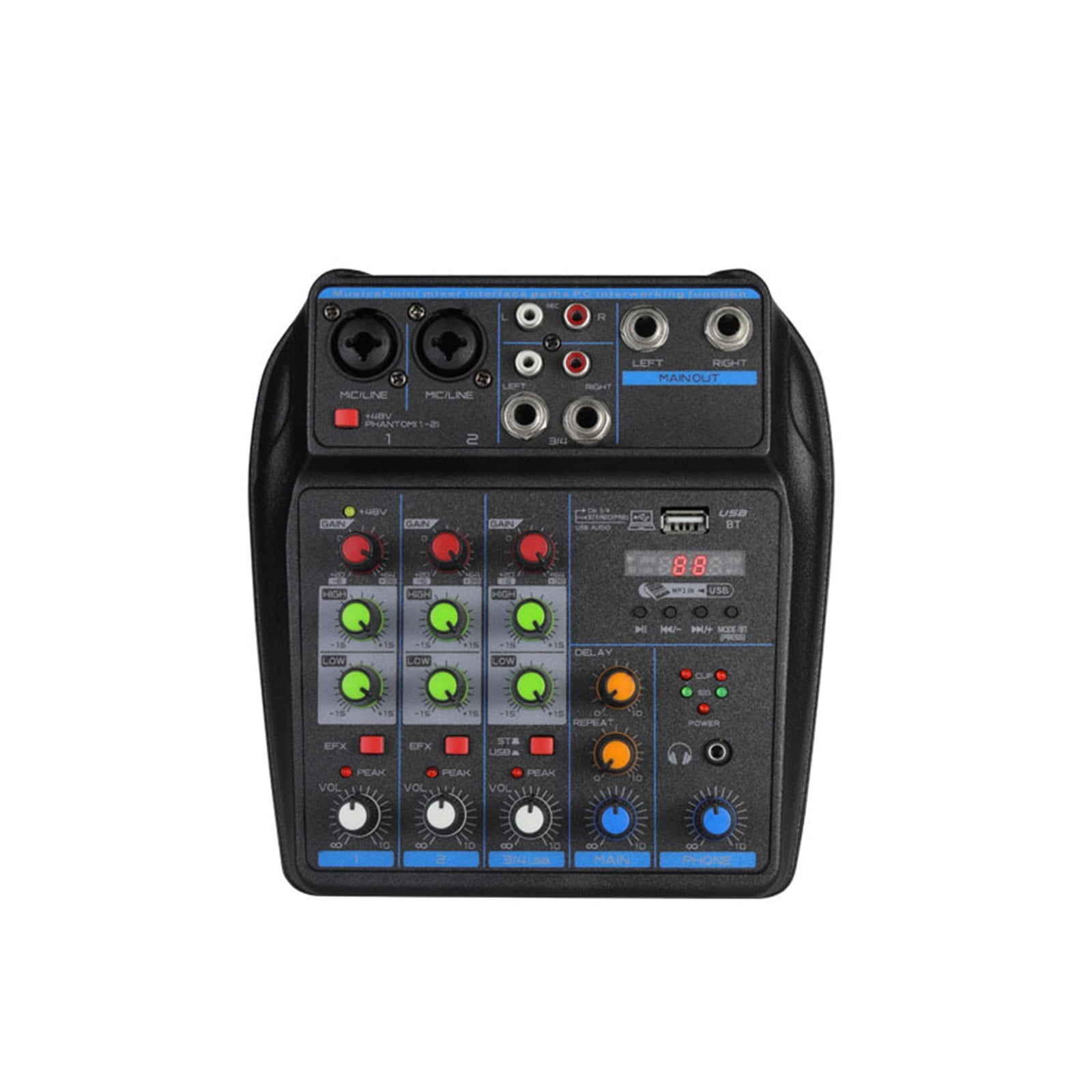 4 Channel Mixer DJ Mixing Console with 48V Phantom Power Monitor System ...