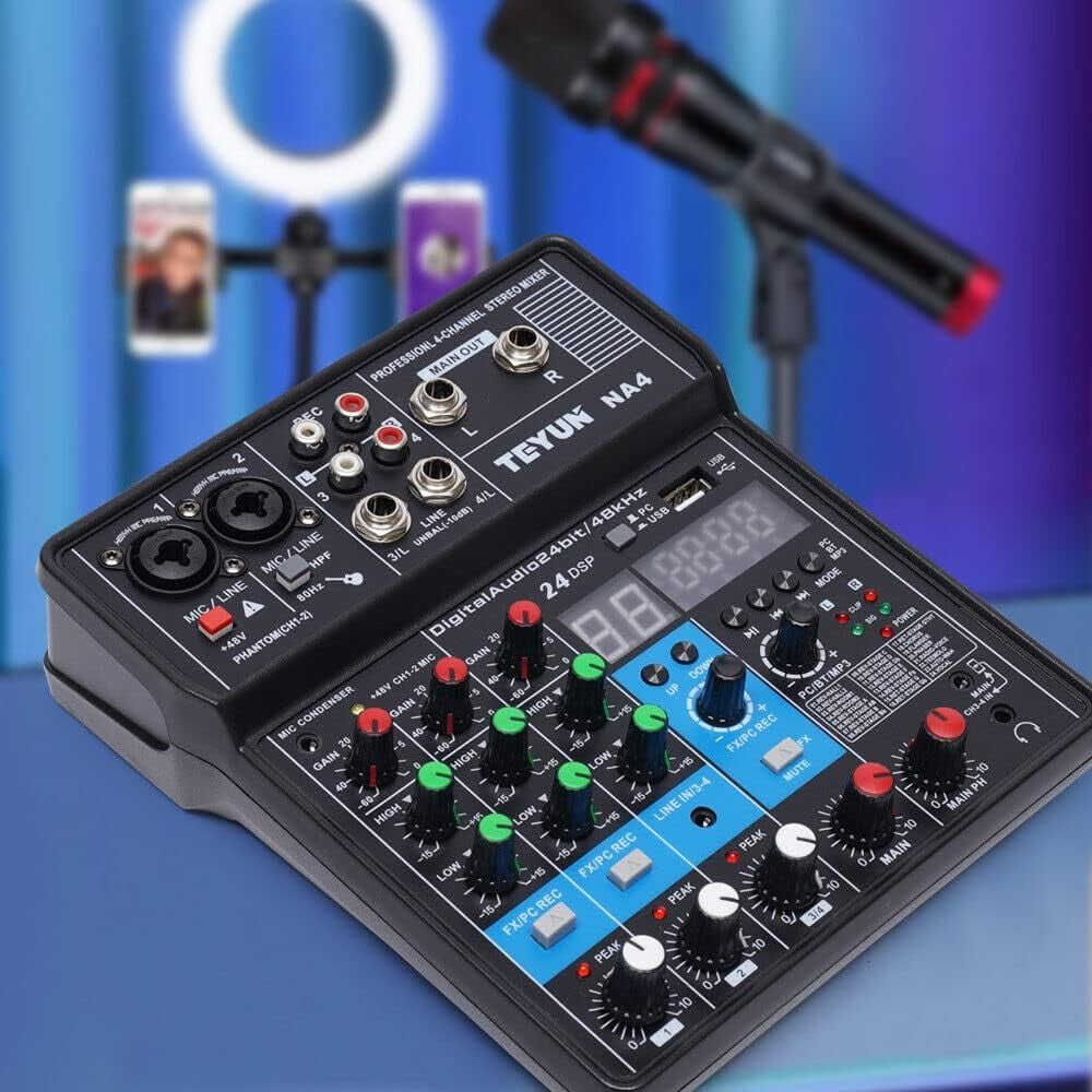 4 Channel Mixing Console Audio Mixer Bluetooth USB MP3 Live Studio ...