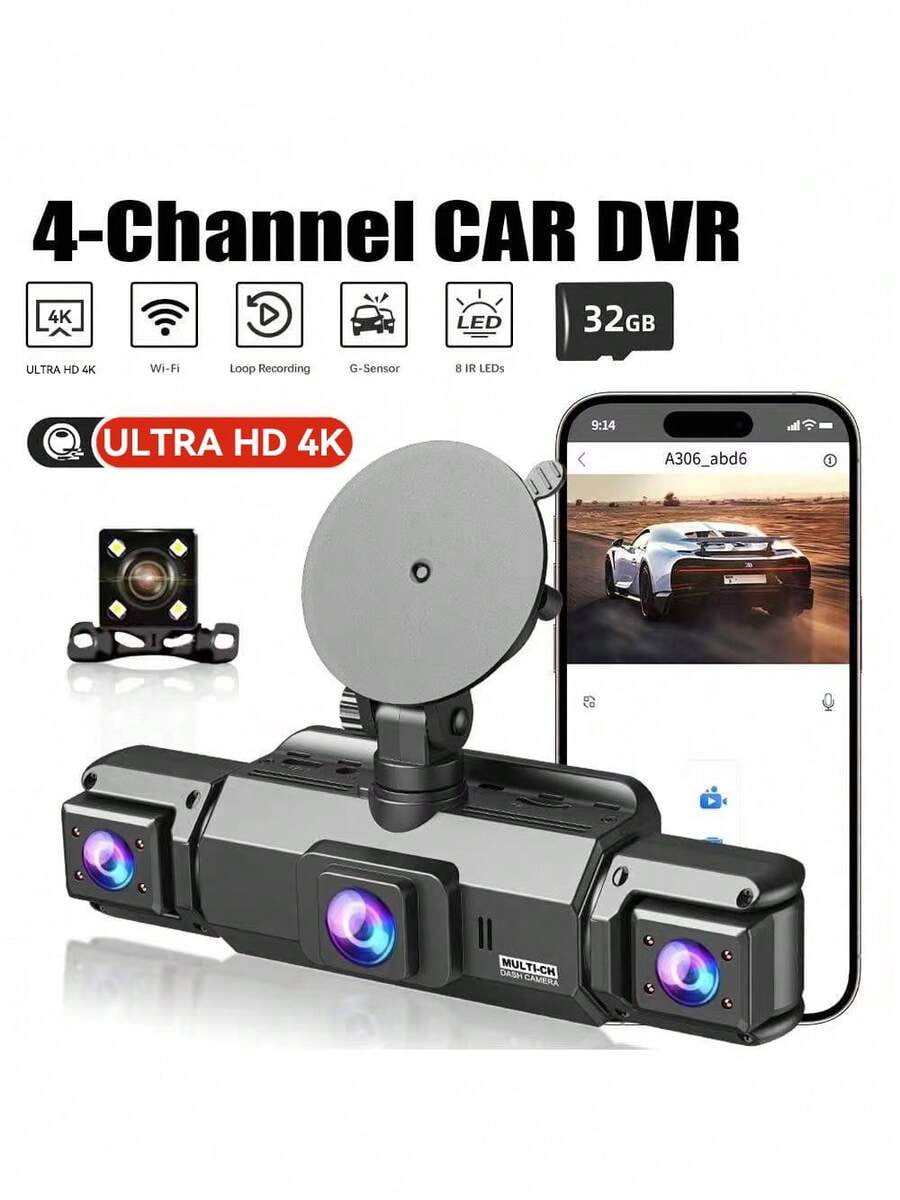 4 Channel Panoramic Dash Cam with 3.0 Inch HD Display, 170 Degree Wide ...
