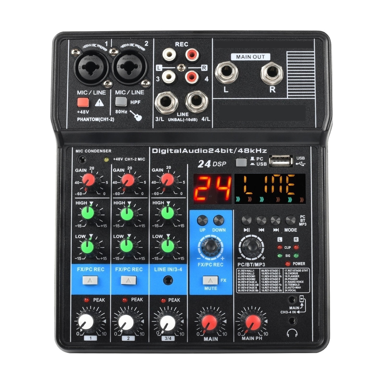 4 Channel Professional Portable Sound Mixer Console Computer Input 48v ...