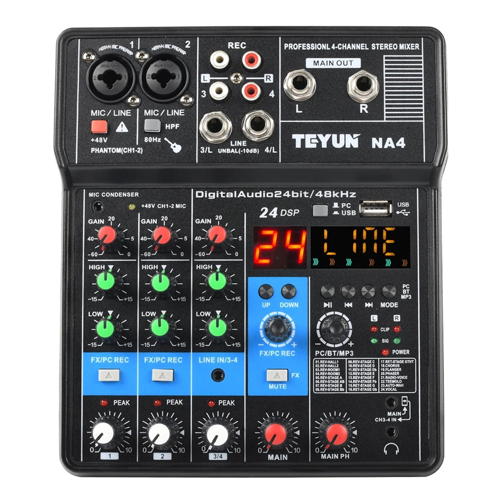 4-Channel Professional Sound Mixer Console Mini Mixer Sound Card ...