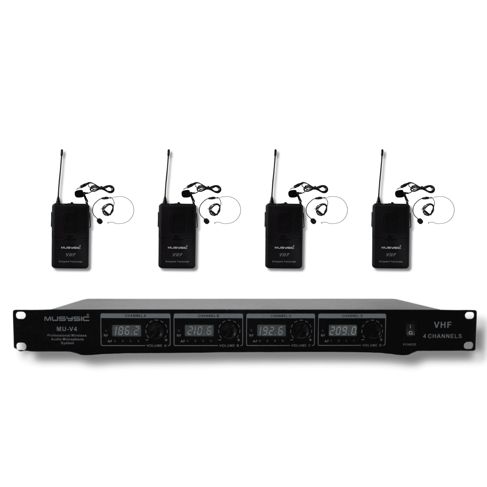 4-Channel Professional VHF Lapel / Lavalier & Headset Wireless ...