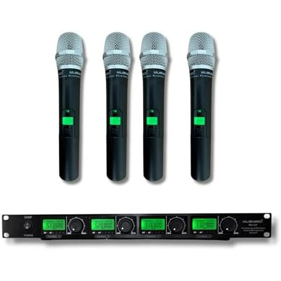 4-Channel Professional Wireless UHF Microphone System, 300ft Range ...