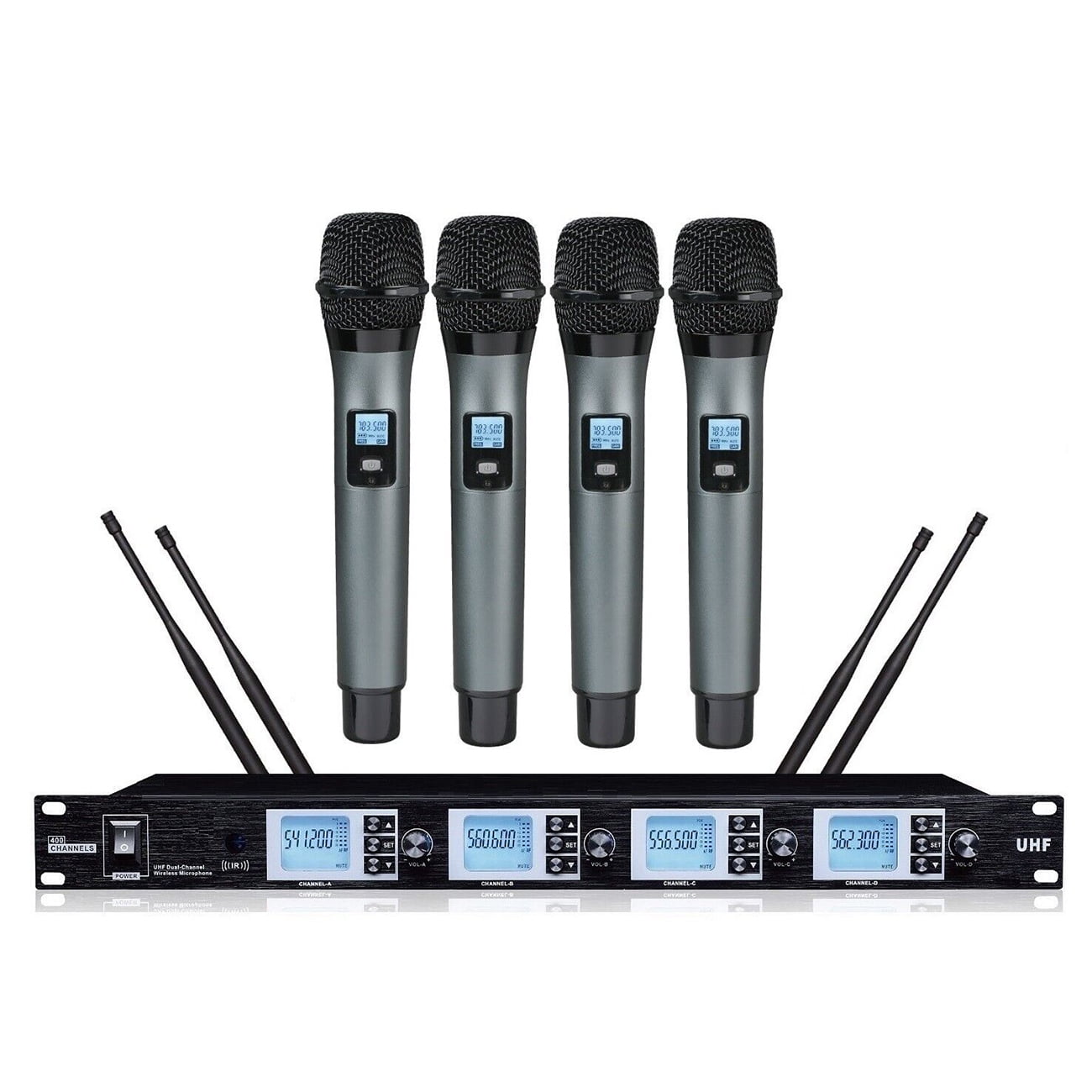 4-Channel UHF Handheld Wireless Microphone System, Metal Dynamic ...