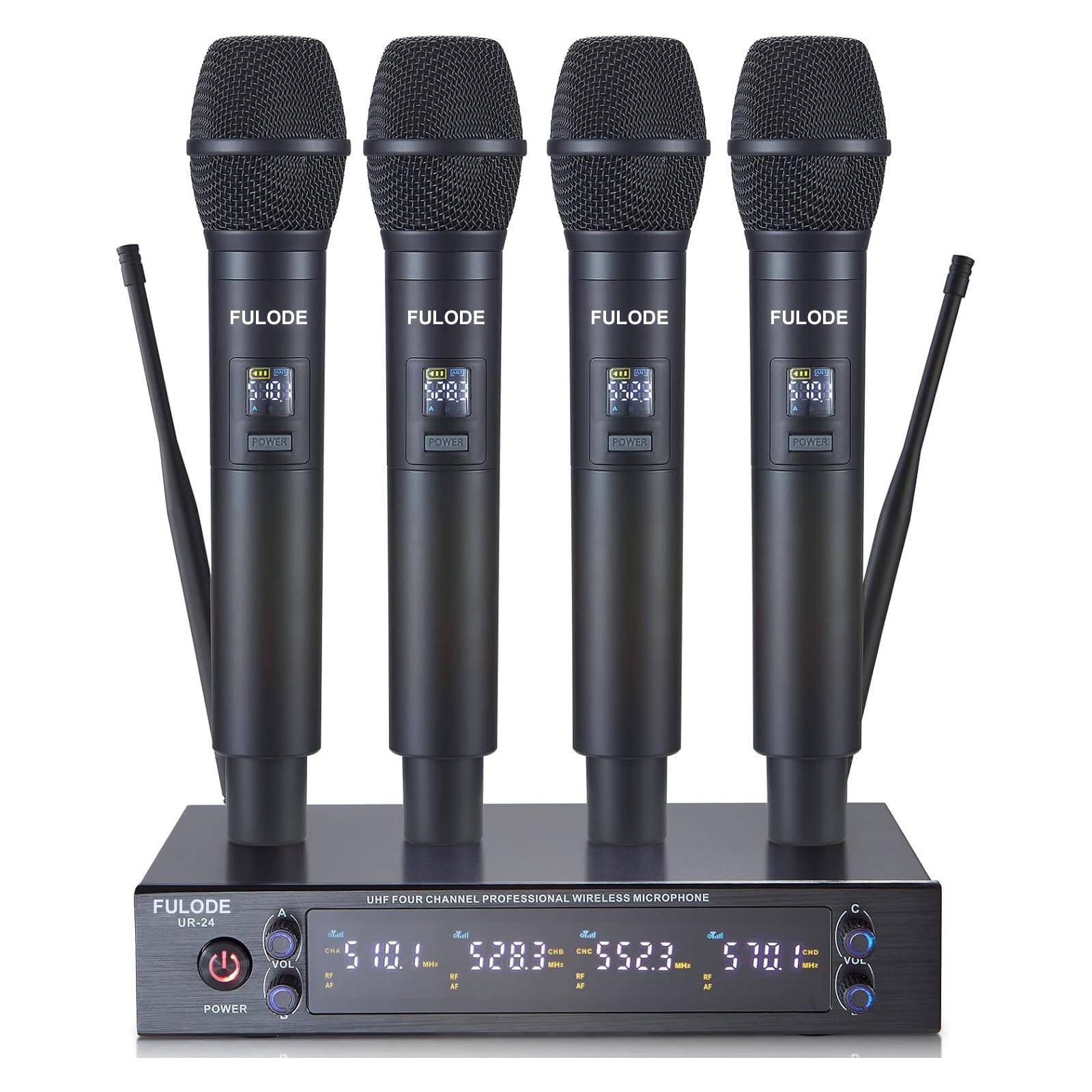 4 Channel UHF Wireless Microphone System with Cordless Handheld Mics ...