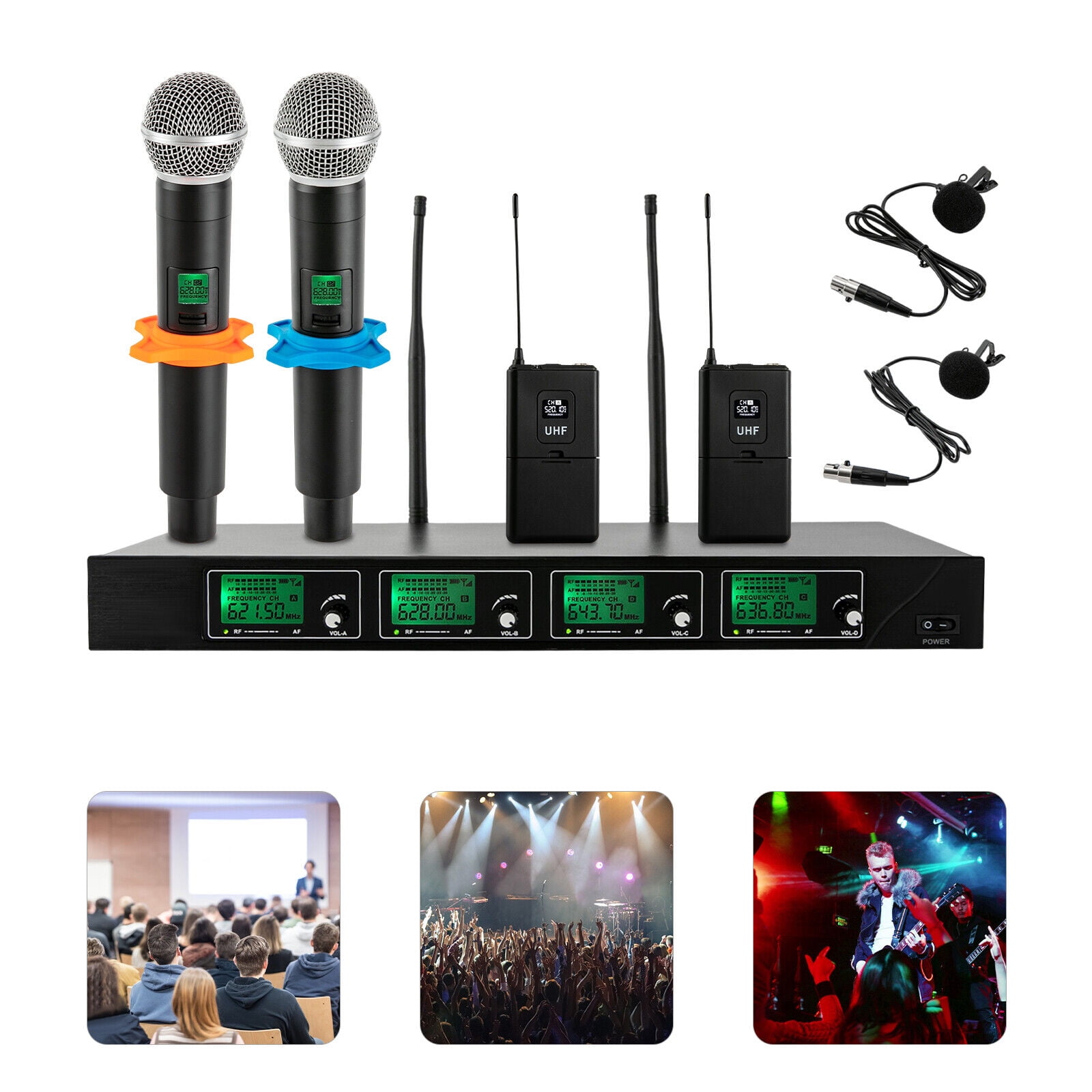 4 Channel UHF Wireless Microphone System Handheld Mic System Karaoke ...