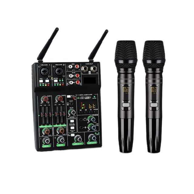 4 Channel USB Mixer With UHF Wireless Microphone For DJ Console, PC ...