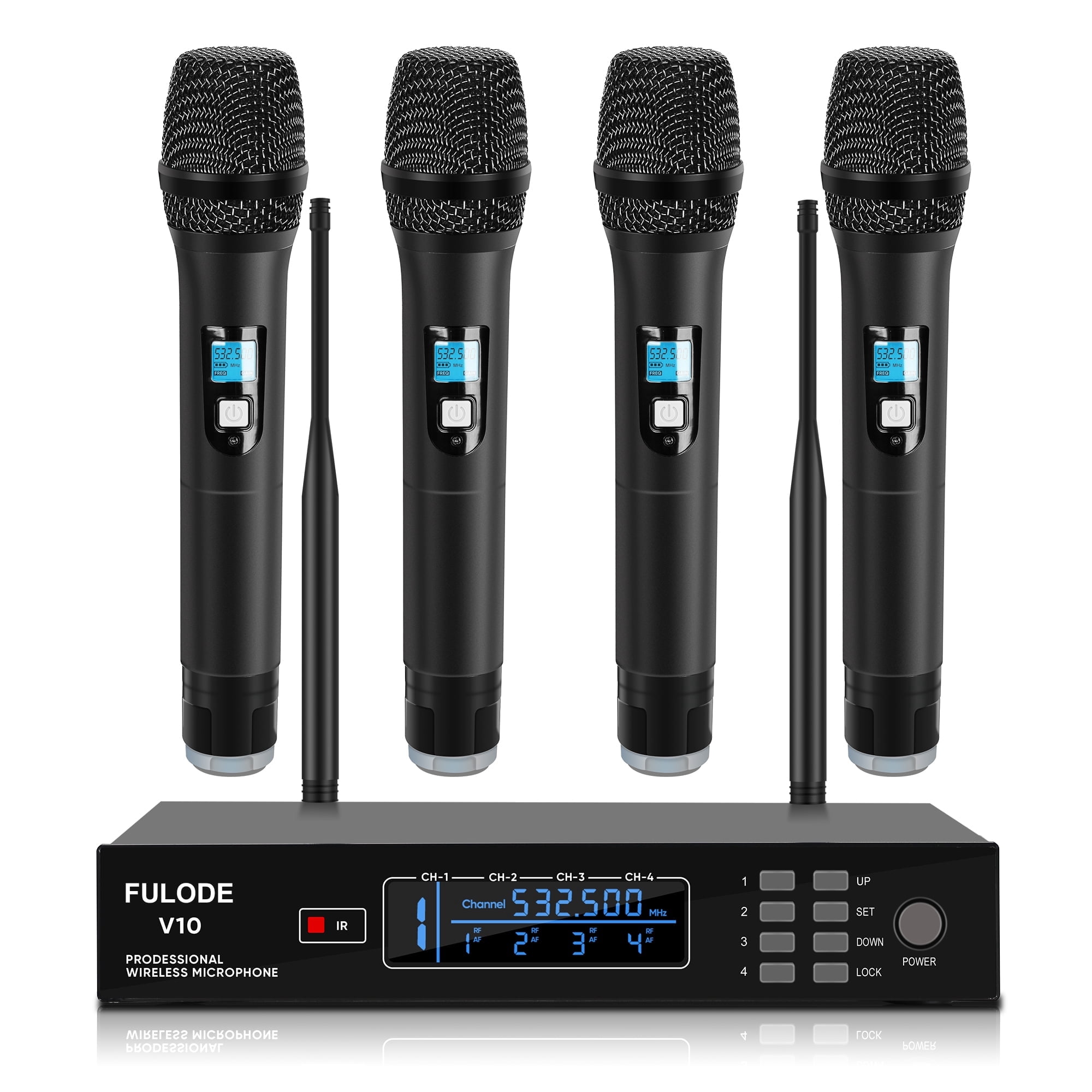 4 Channel Wireless Microphone System, Professional UHF Cordless ...