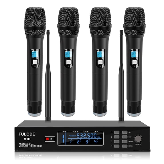 4 Channel Wireless Microphone System, Professional UHF Cordless ...