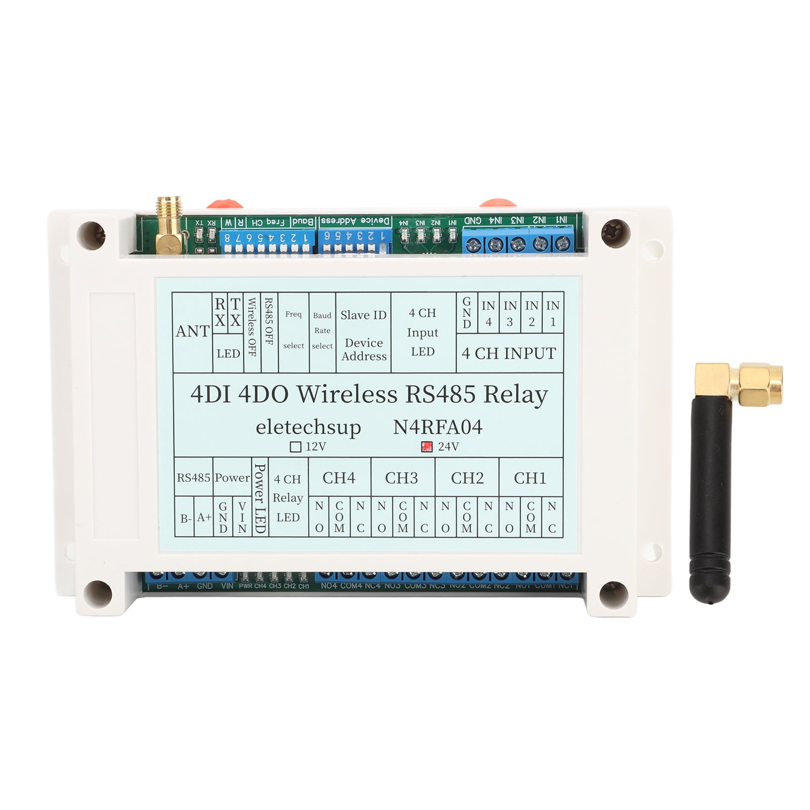 4 Channel Wireless Relay Module 4DI 4DO 433M RS485 Transmitter Receiver Relay with Antenna DC ...