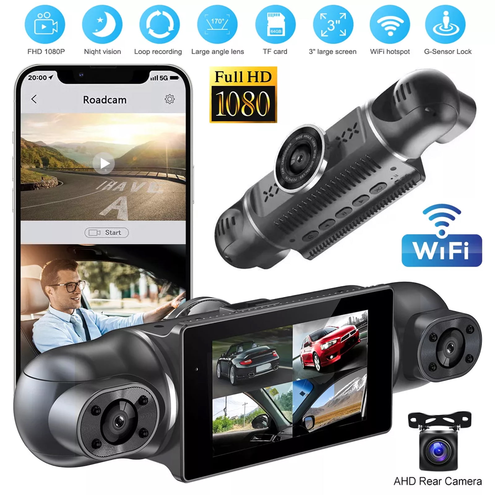 4 Channels Car DVR Dash Cam Video Recorder G-Sensor 1080P Front Rear ...