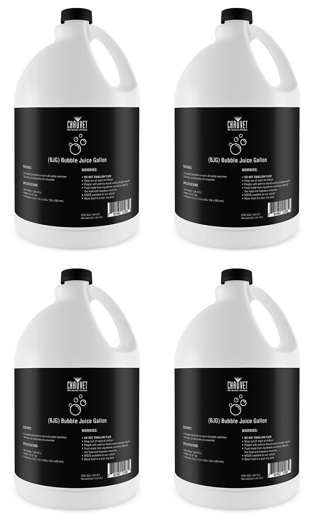 (4) Chauvet DJ BJG Gallons Bubble Fluid Juice 4 Hurricane Bubble Haze ...
