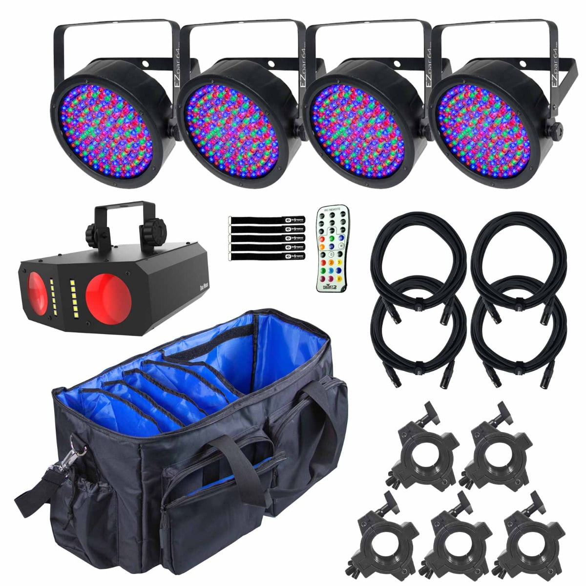 (4) Chauvet DJ EZpar 64 RGBA Battery Powered LED Uplights with Duo Moon ...
