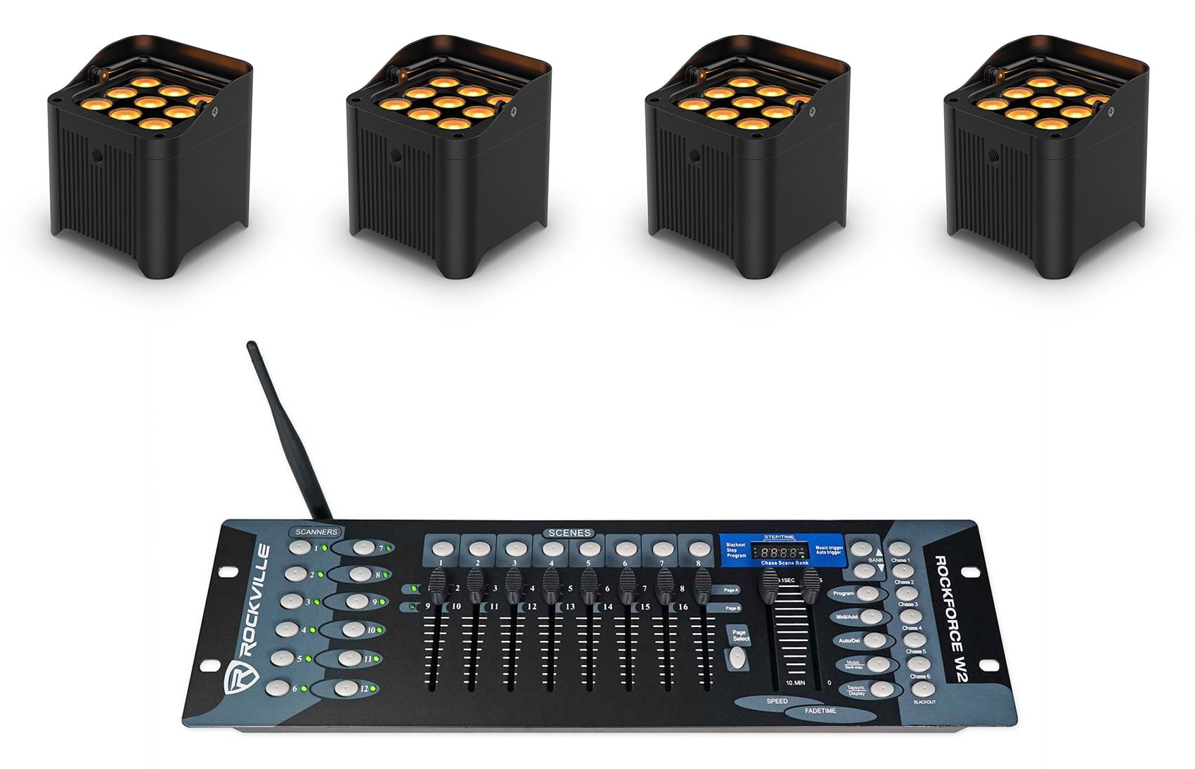 4 Chauvet DJ Freedom Par Q9 RGBA Wireless DMX Battery Par Wash Lights ...