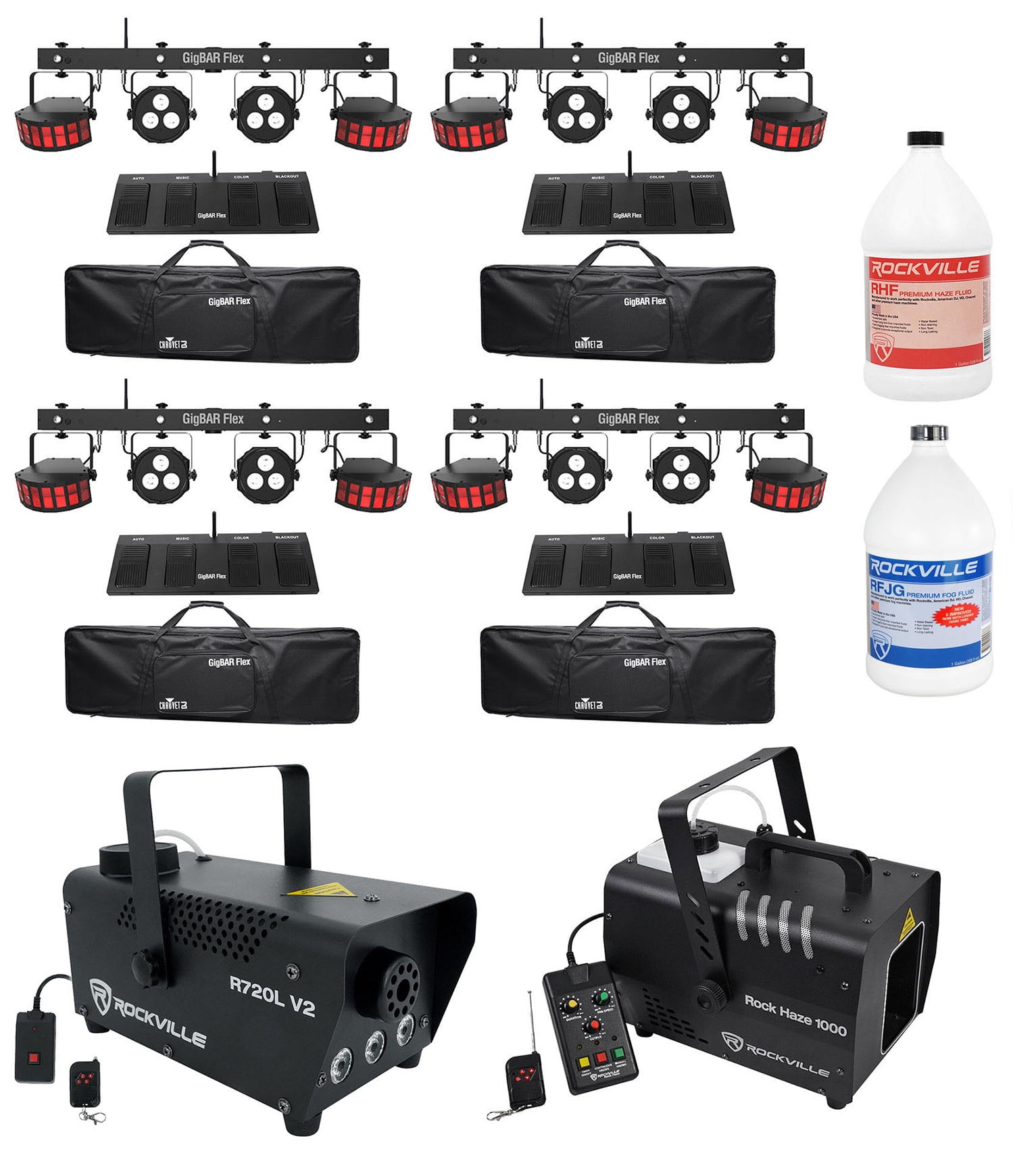 4 Chauvet DJ GigBAR Flex Lighting Systems wDerbys+Wash Lights+Hazer ...