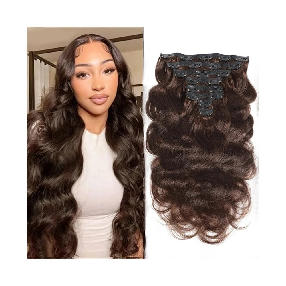 #4 Chocolate Brown Body Wave Hair Clip in Hair Extensions 8pcs 120G ...