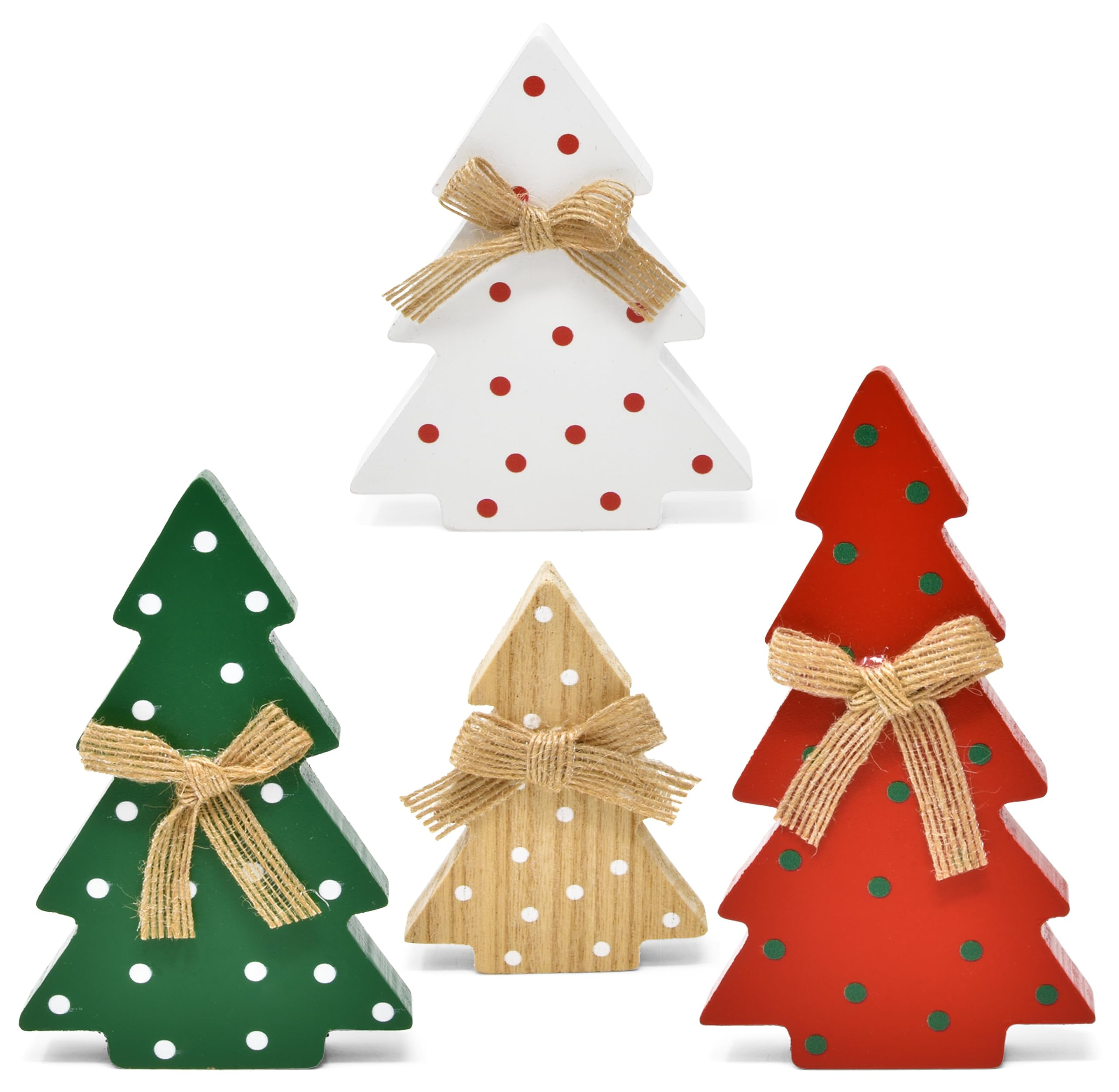 4 Christmas Trees Wooden Table Decorations Centerpiece Block Tree Red ...