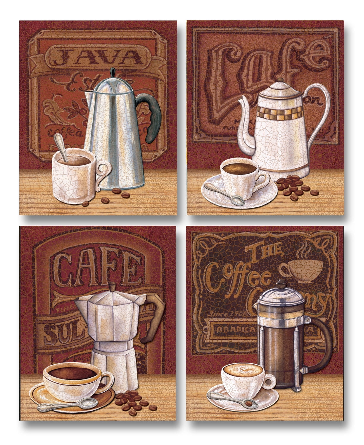 4 Classic Coffee House Percolator Art Prints Java Café Set; Kitchen ...