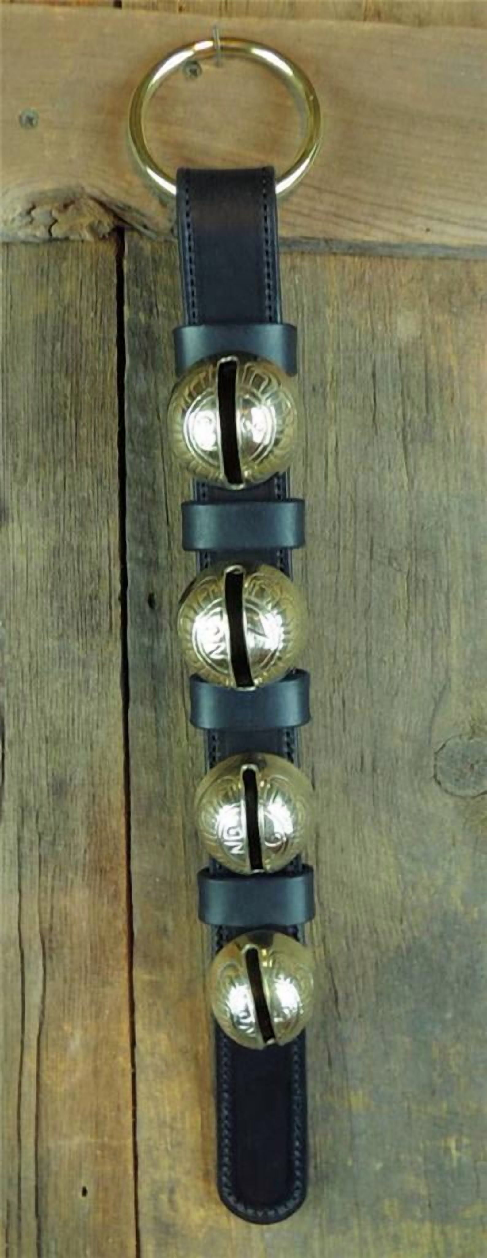 4 Classic_SOLID BRASS SLEIGH BELLS_DOOR HANGER_LEATHER STRAP_AMISH ...