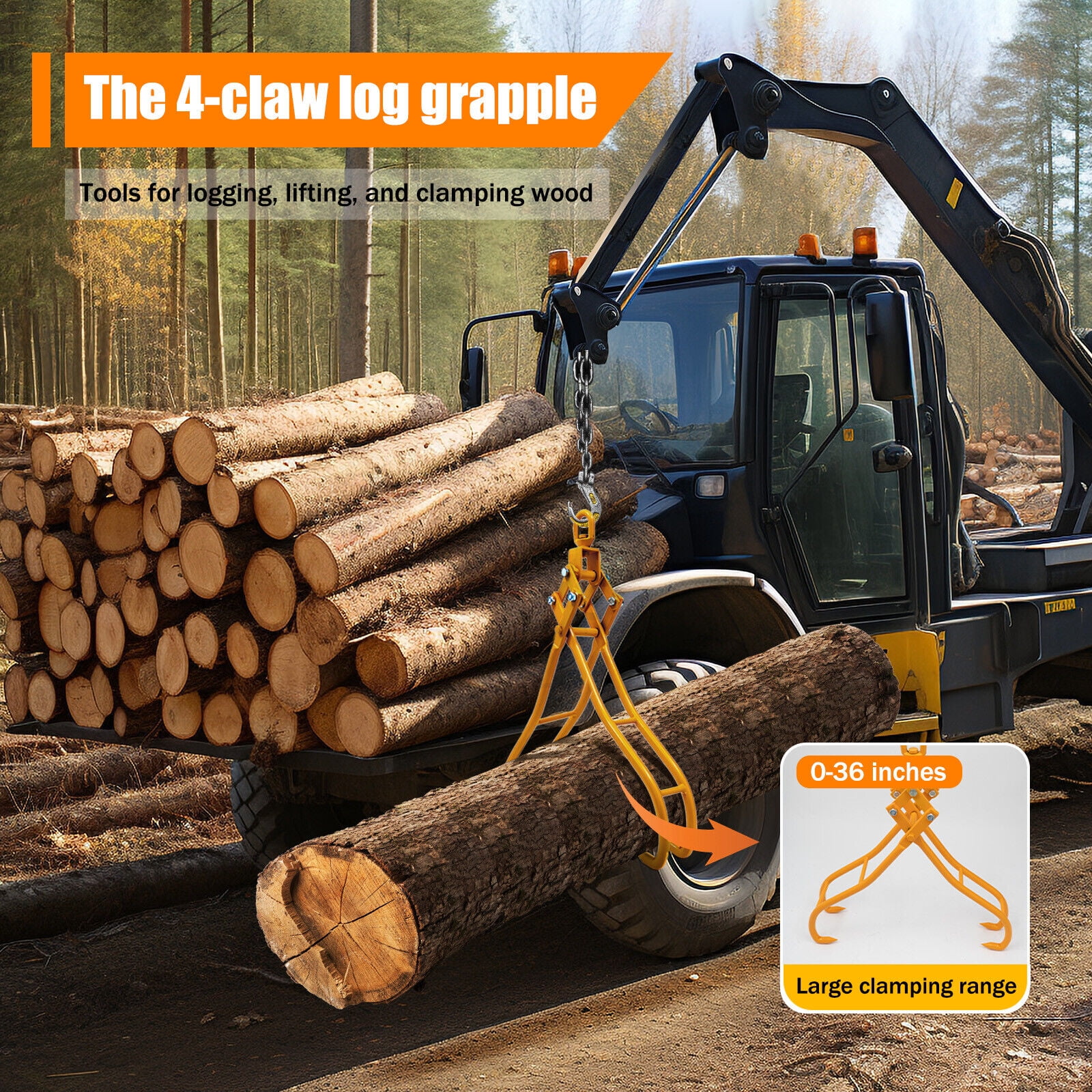 4 Claw Log Lifting Tongs Timber Claw Hook 36in Grapple Timber Claw ...