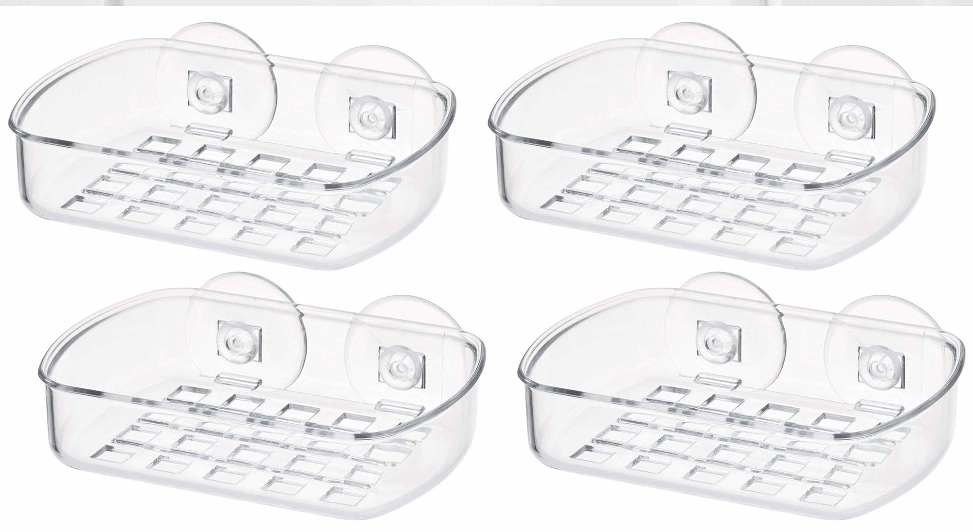 4 Clear Soap Dish Suction Cup Drain Holder Bar Saver Tray Bathroom ...