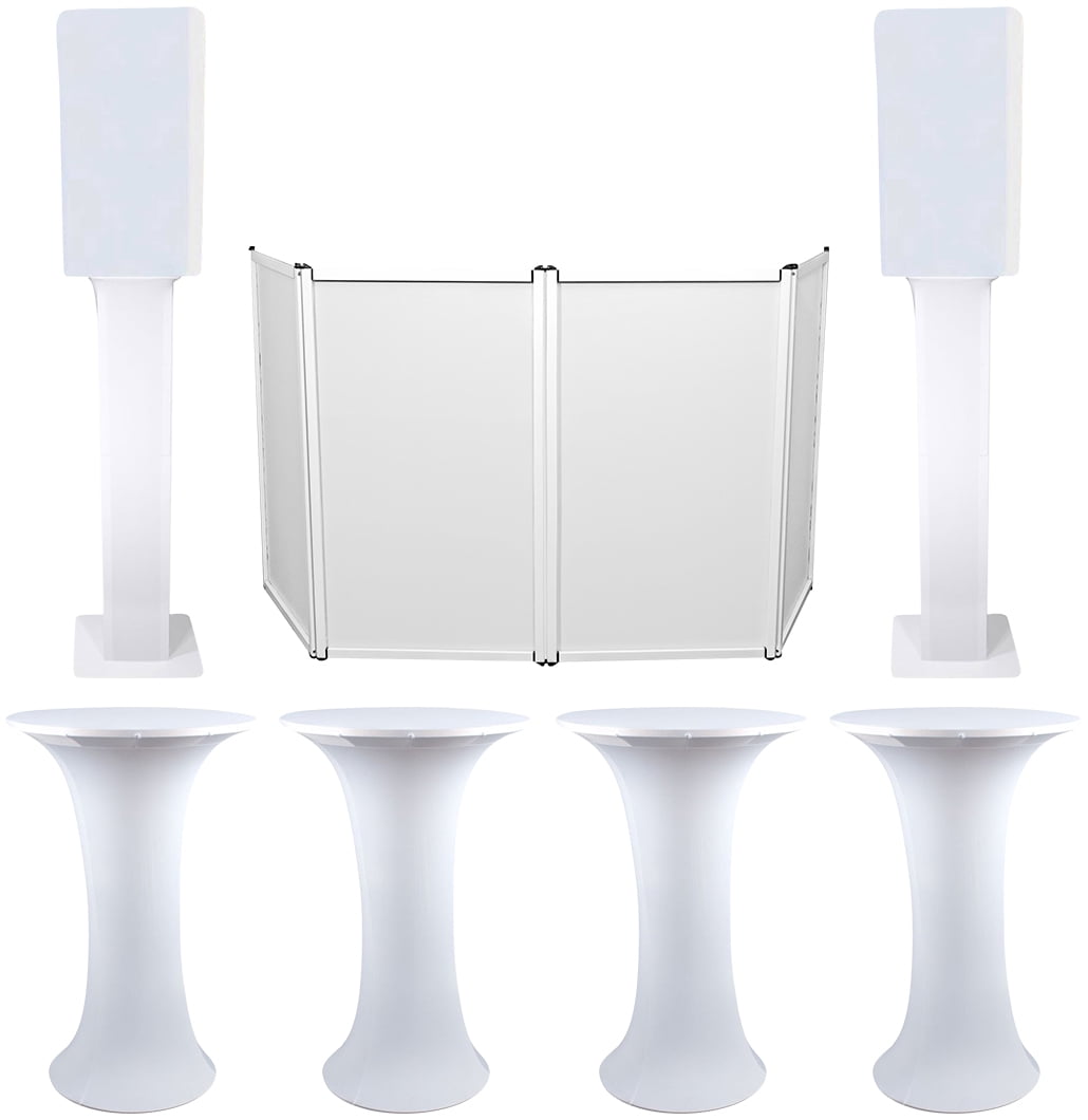 4) Club Scene Highboy Tables+White 15" Speaker Scrims+DJ Facade+2 ...
