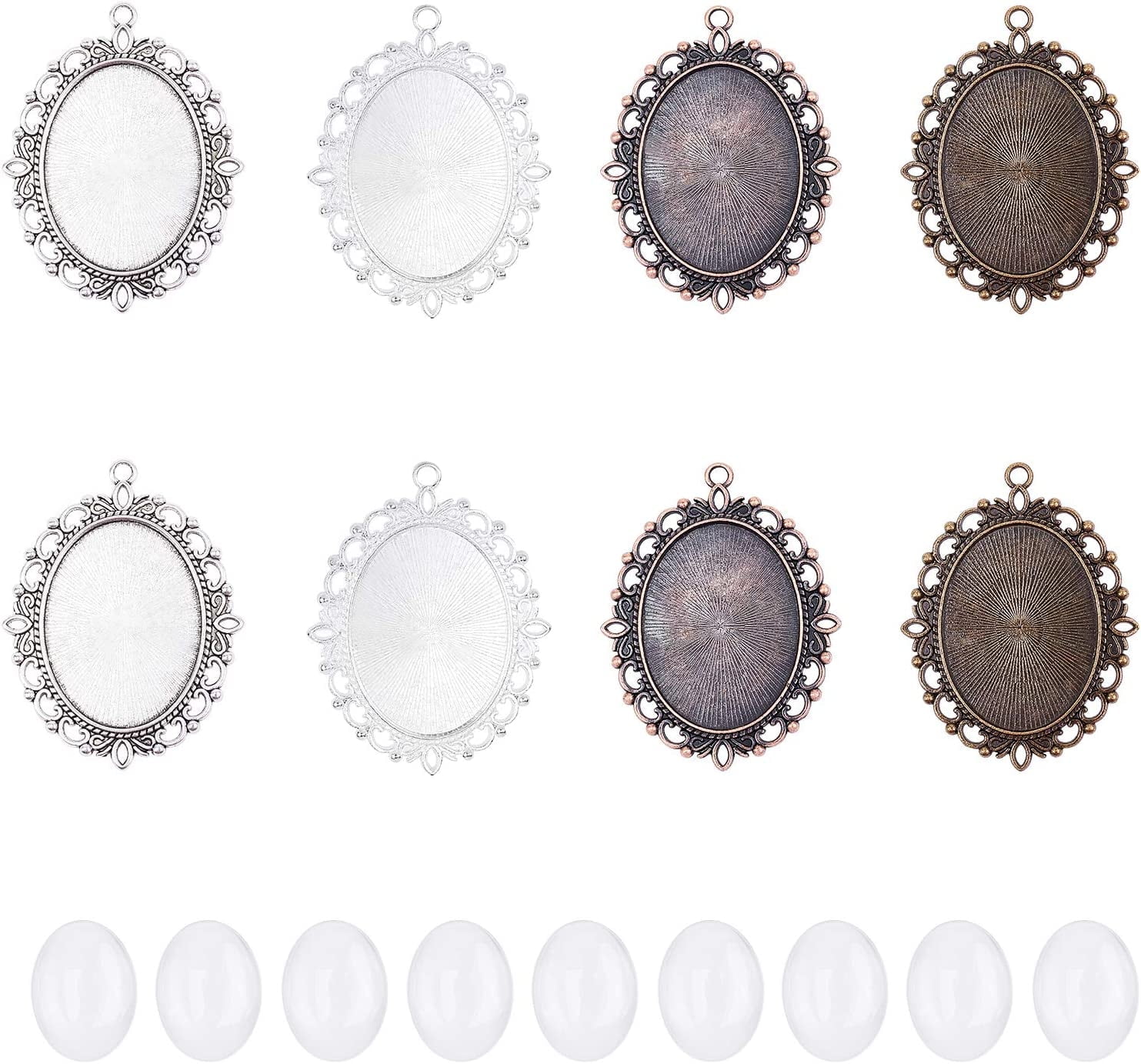 4 Color Oval Bezel Pendant Blanks Settings - 8pcs 40x30mm Pendant Trays ...