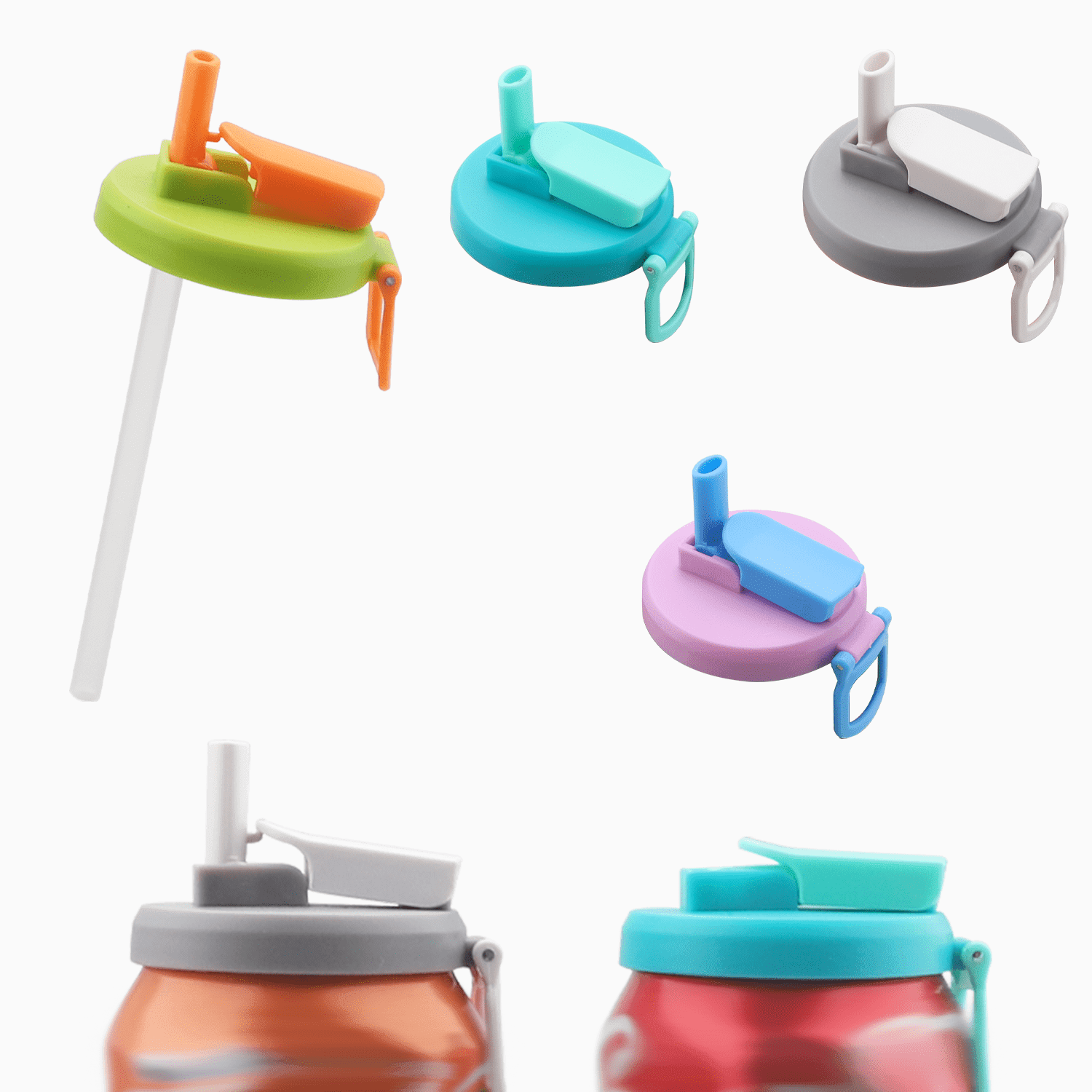 4 Pcs Soda Can Lids with Straw, 4 Color Soda Can Cover Lids, Reusable ...