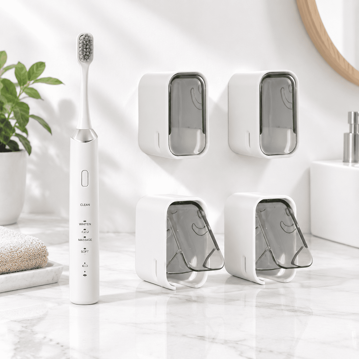 4 Color Wall Mounted Toothbrush Holder with Cover for Bathroom and ...