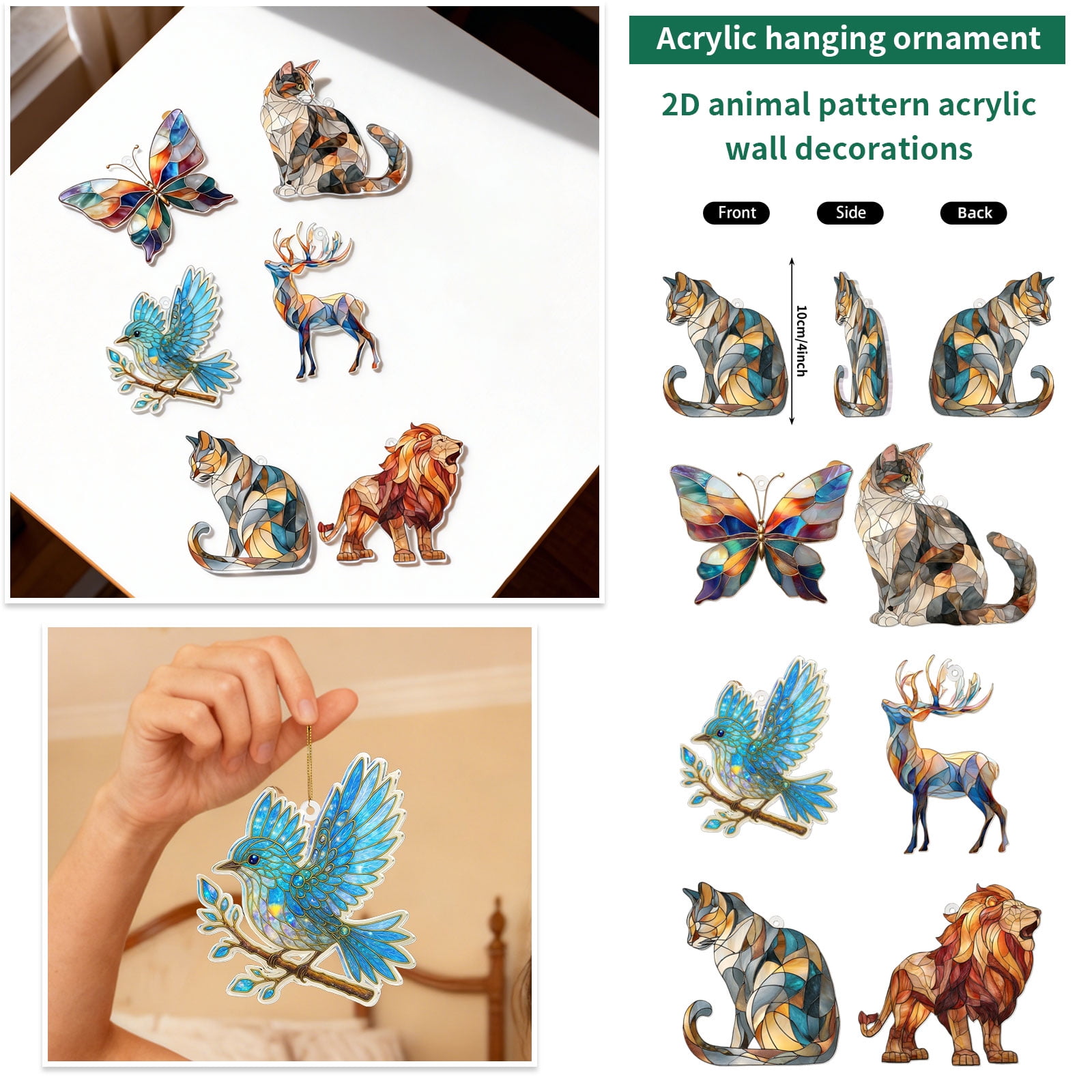 4" Colorful Animal 2D Acrylic Flat Pendants, Creative Animal Design Eye ...