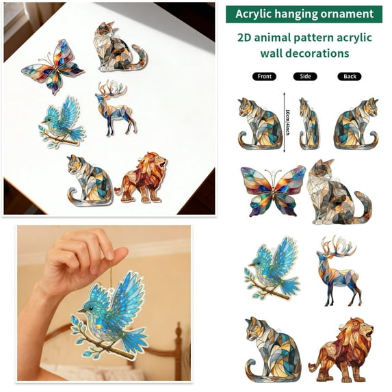 4" Colorful Animal 2D Acrylic Flat Pendants, Creative Animal Design Eye ...