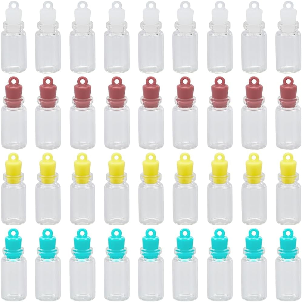 4 Colors 48pcs Mini Glass Bottle Charms Tiny Glass Bottle Charms Small ...