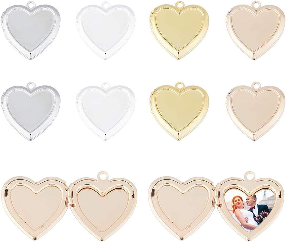 4 Colors 8Pcs Heart Photo Frame Pendants Love Wedding Charms Brass ...