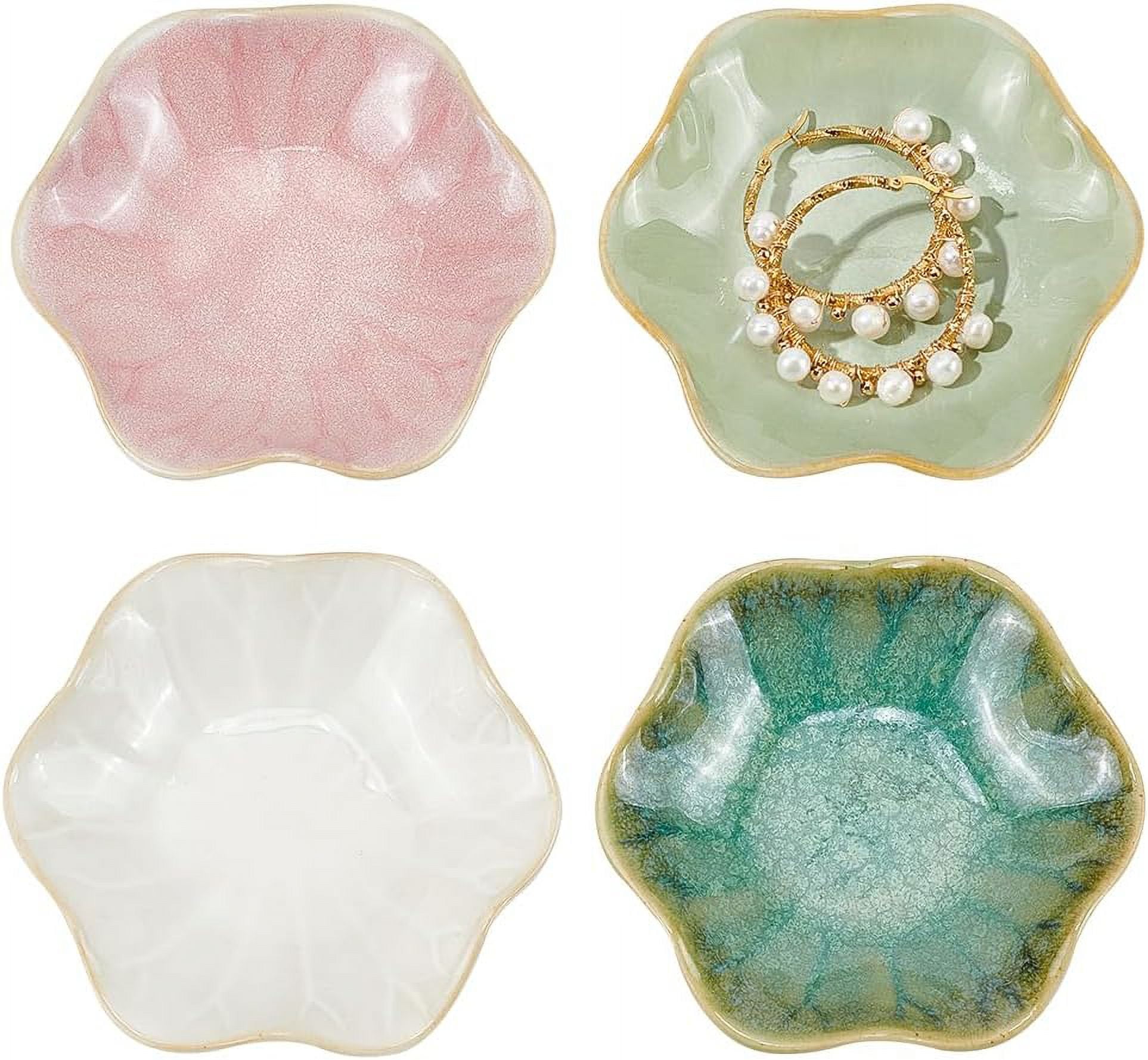 4 Colors Ceramic Jewelry Dish Ceramic Lotus Jewelry Trays for Women ...